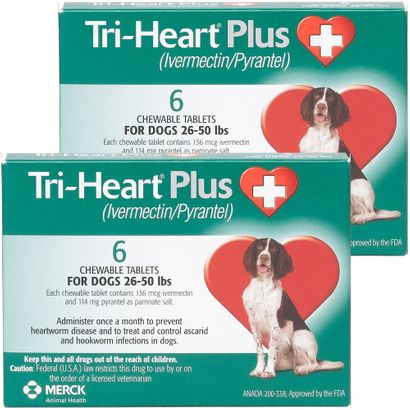 Tri-Heart Plus for Dogs - ivermectin|pyrantel - 26-50 lbs (12 Chewable ...