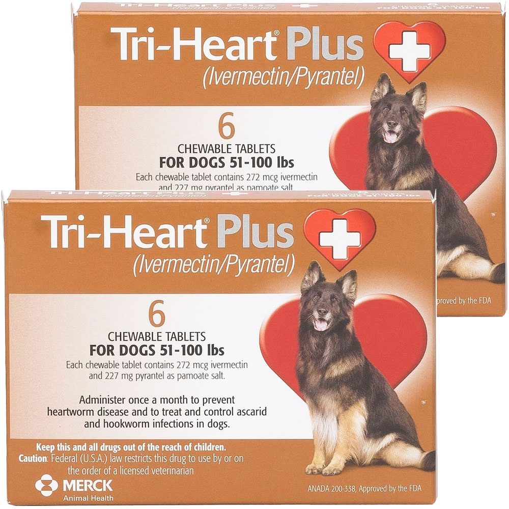 Tri-Heart Plus for Dogs - ivermectin|pyrantel - 51-100 lbs (12 Chewable ...