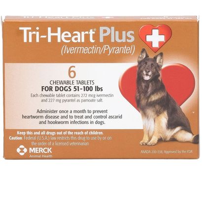 Tri-Heart Plus for Dogs - ivermectin|pyrantel - 51-100 lbs (6 Chewable ...