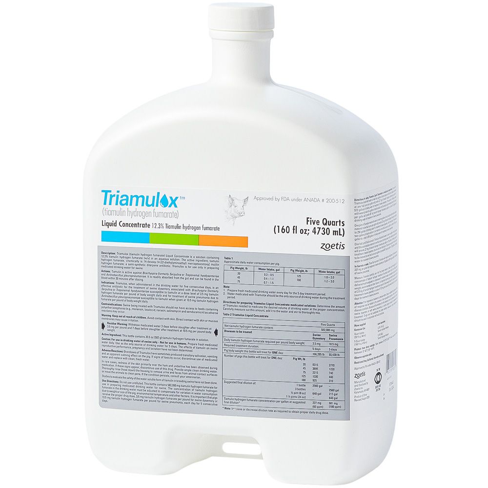 Triamulox (Tiamulin Hydrogen Fumarate) Liquid Concentrate, 160-oz | On ...