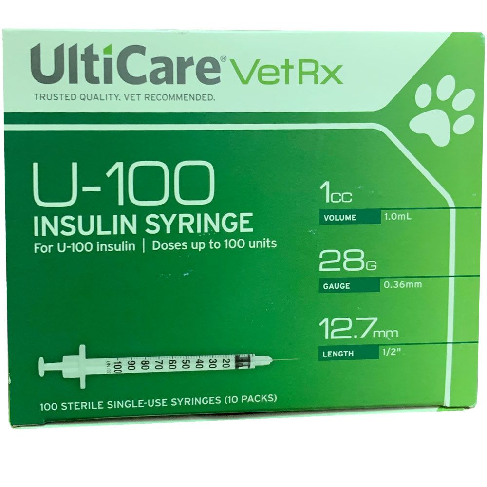 Ulticare for Animals - [U-100] Insulin Syringes 1cc - 28g x 0.5" (100 ...