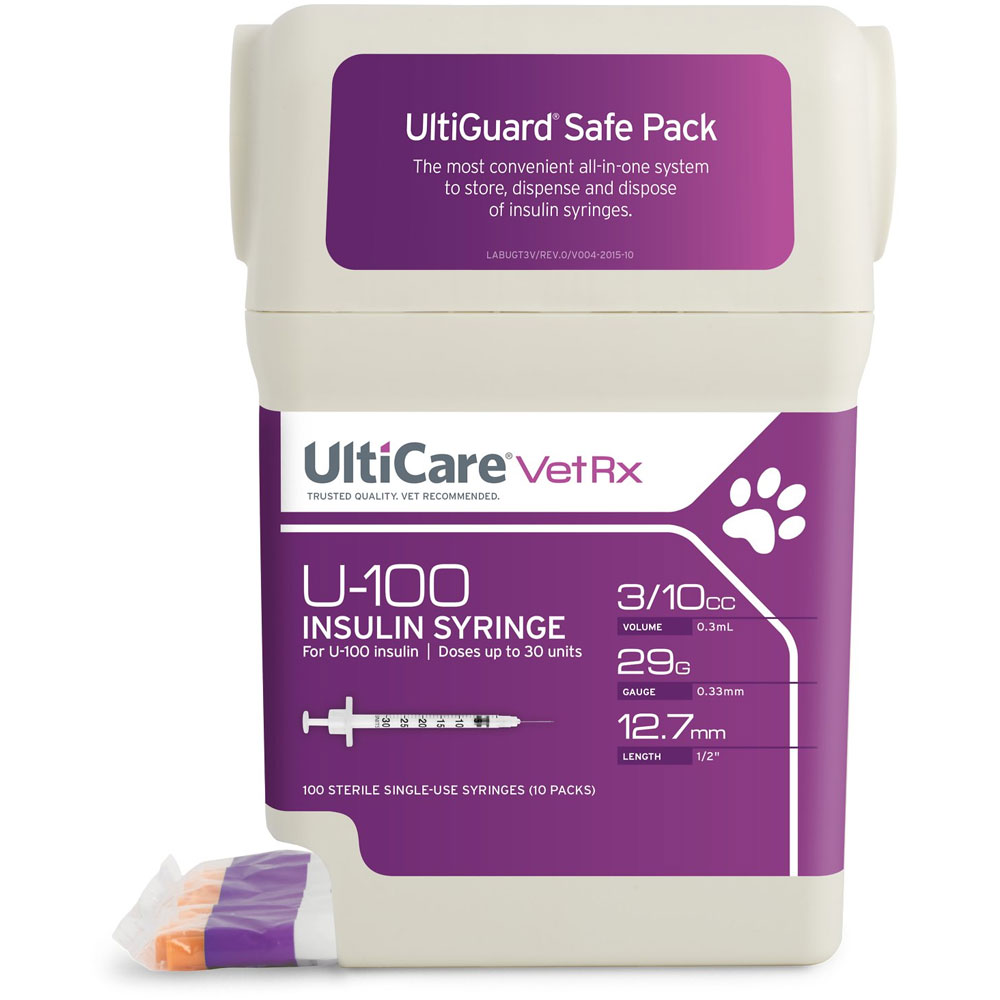 UltiCare for Animals - UltiGuard Safe Pack Insulin Syringes U-100 0.3cc ...