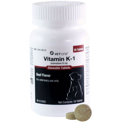 Vitamin -K1 For Dogs & Cats 25mg (50 chew tabs) | On Sale | EntirelyPets Rx