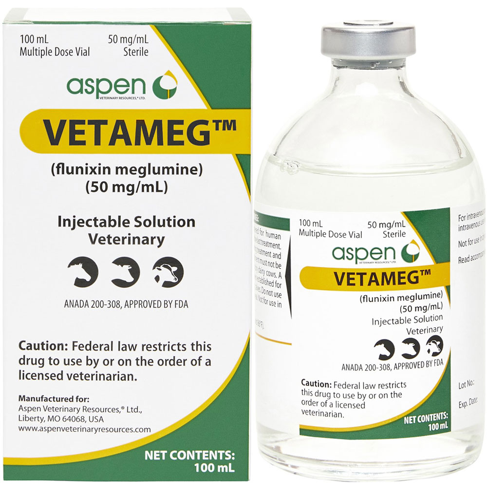 Vetameg (Flunixin Meglumine) Injectable for Horses & Cattle -, 50 mg/ml ...
