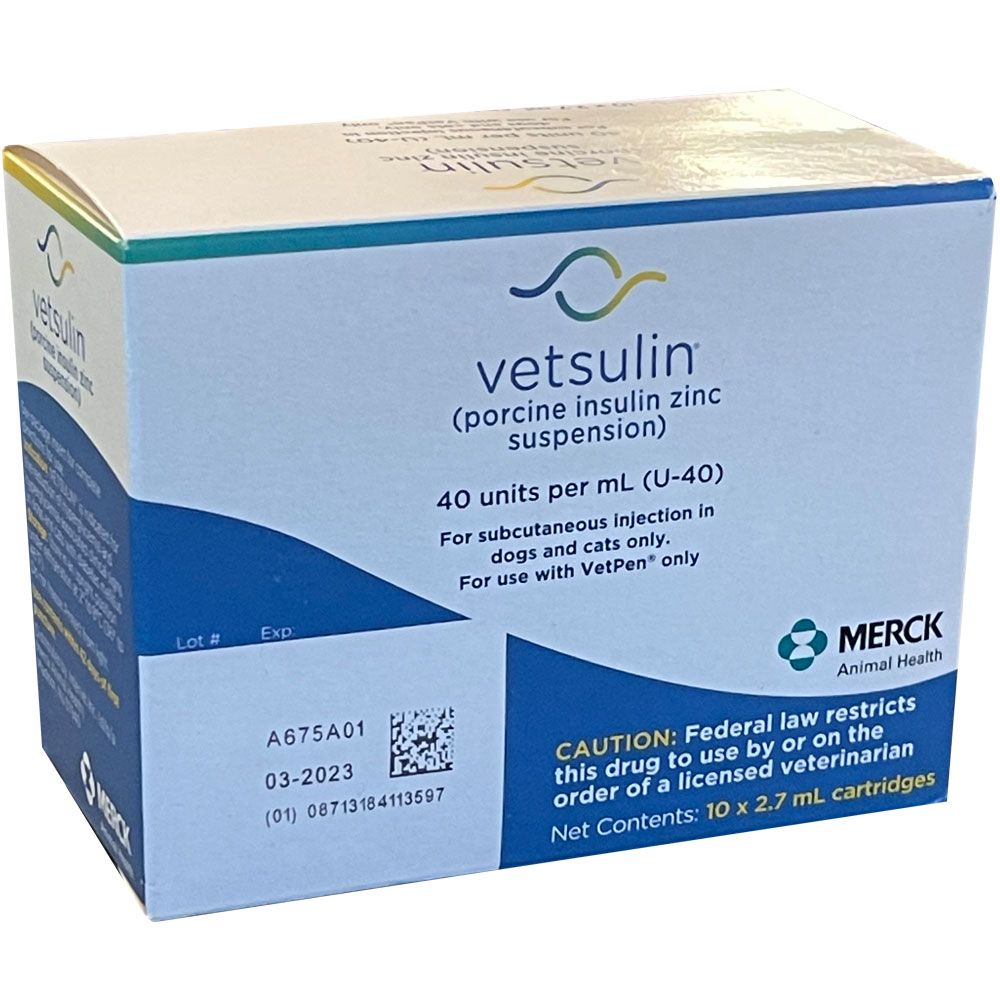 Vetsulin Insulin U-40 Cartridge for VetPen (10 cartridge of 2.7 mL ...