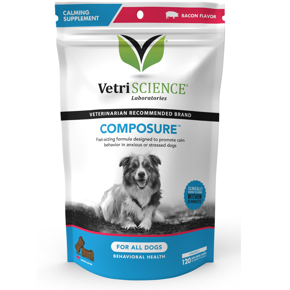 VetriScience Composure Calming Supplement for Dogs Bacon Flavor 120 Bite Sized Chews On Sale EntirelyPets Rx
