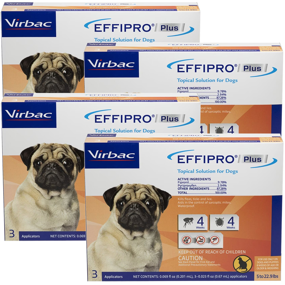 Virbac EFFIPRO Plus Flea & Tick Spot Treatment for Dogs, 5-22.9 lbs, 12 ...