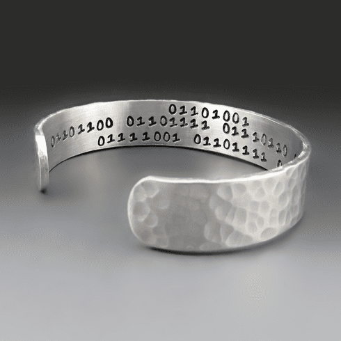 Silver I Love You Binary Code Bracelet