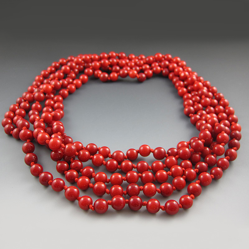 Long Red Coral Beaded Necklace {60 Inches}