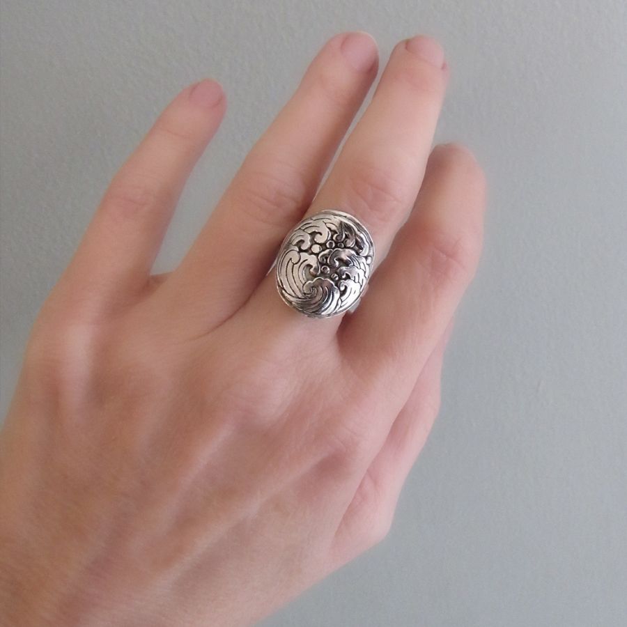 Sterling Silver Ocean Wave Statement Ring