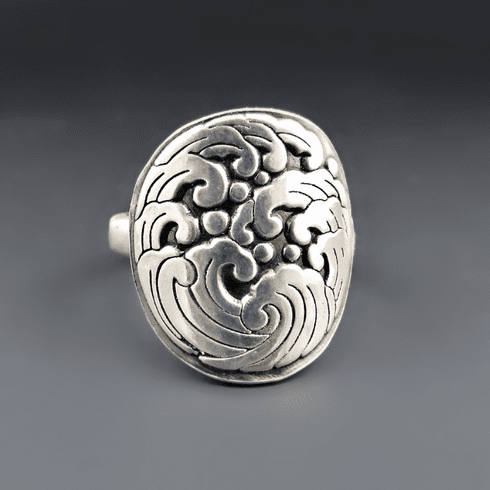 Sterling Silver Ocean Wave Statement Ring