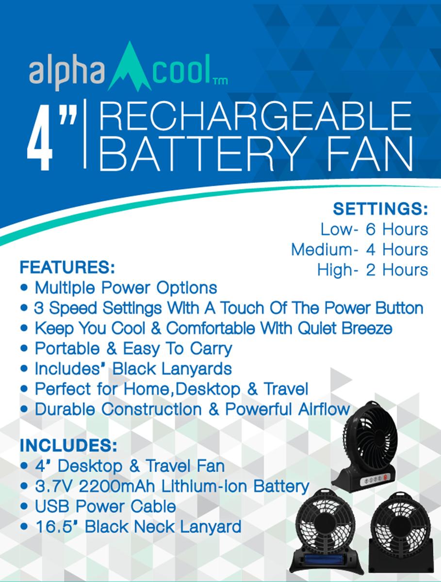 AlphaCool 4" Rechargeable Personal Fan - My Cooling Store