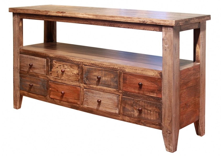 Antique Multicolor 8-Drawer Sofa Table