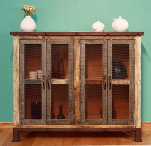 Antique Multicolor Console with Six Glass Doors | Lodgecraft