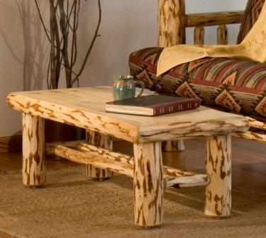 Log Edged Birch Top Coffee Table 48" | Lodgecraft