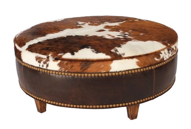 Brown cowhide ottoman store
