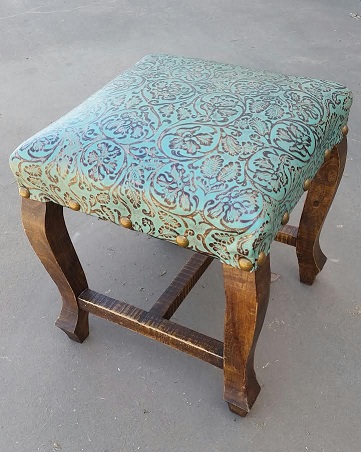 Montana Ranch San Miguel Turquoise Embossed Leather Ottoman | Lodgecraft