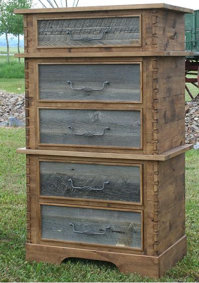 Rustic Barnwood/Alder Five-Drawer Stacked Chest|Lodgecraft