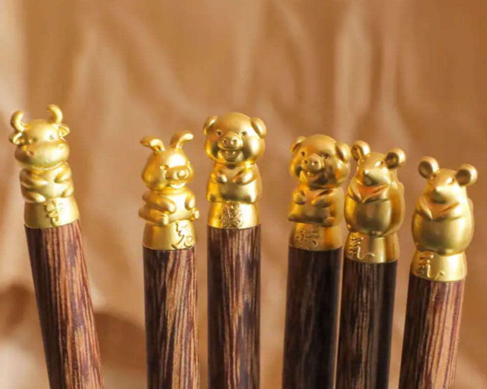 Chinese Zodiac Chicken Wing Wood Chopsticks 9.8" L