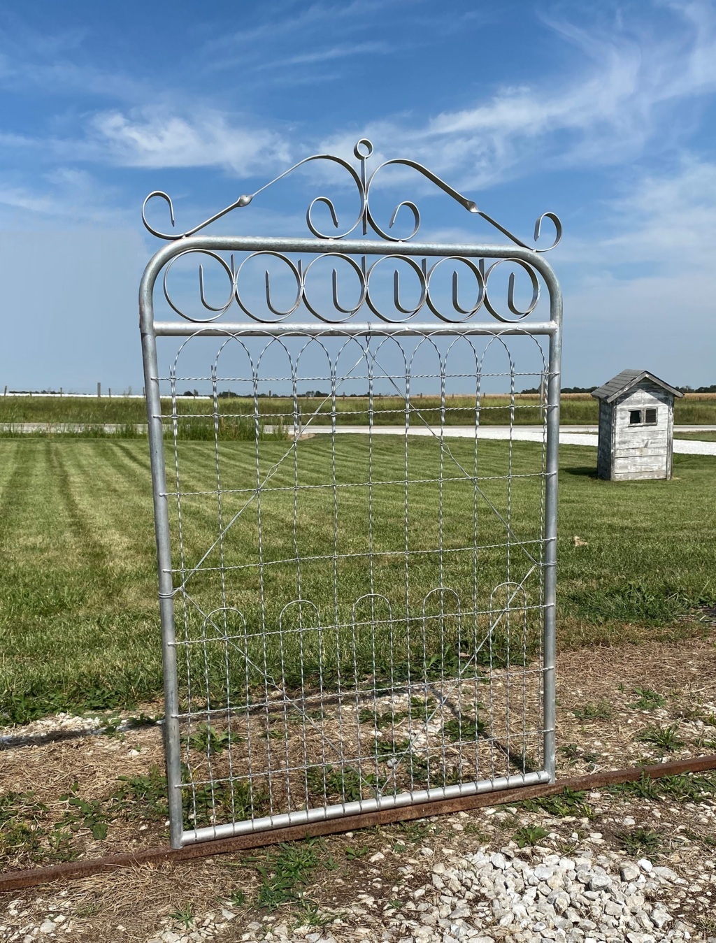 Ornate Galvanized Ring Top Gate - 56" tall x 36" wide Woven Wire Entry ...