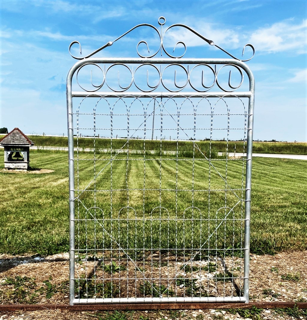 Ornate Galvanized Ring Top Gate - 56" tall x 36" wide Woven Wire Entry ...