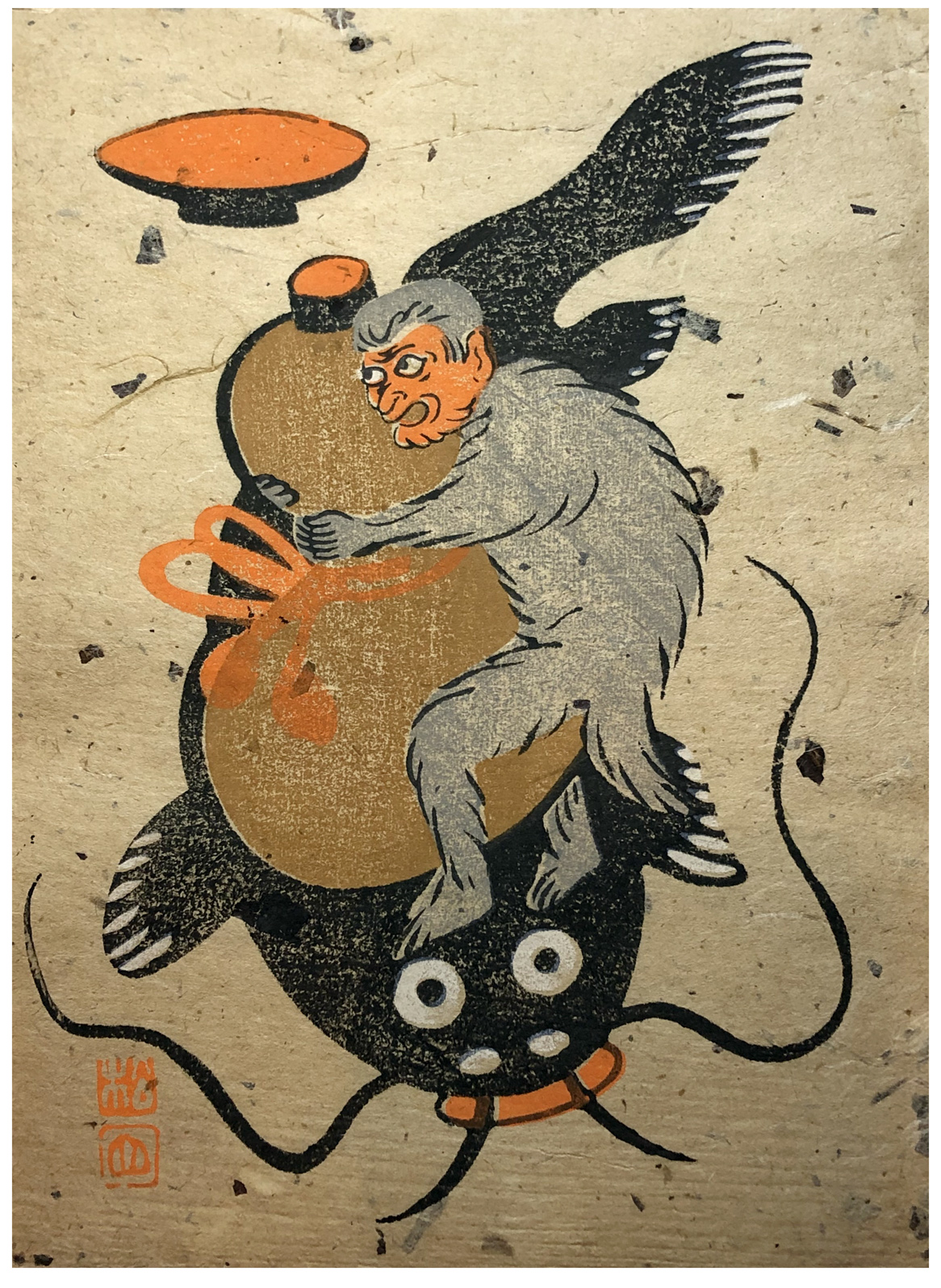 Demon on the Back of a Koi Fish Otsu-e by Takahashi Shozan