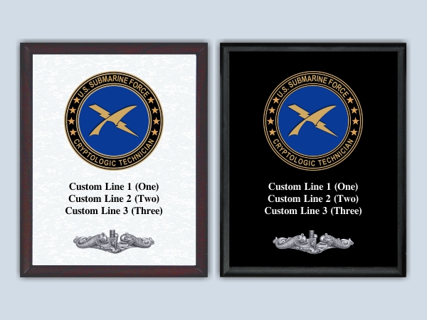 Submarine Plaque: Cryptologic Technician (CT) Insignia - Personalized