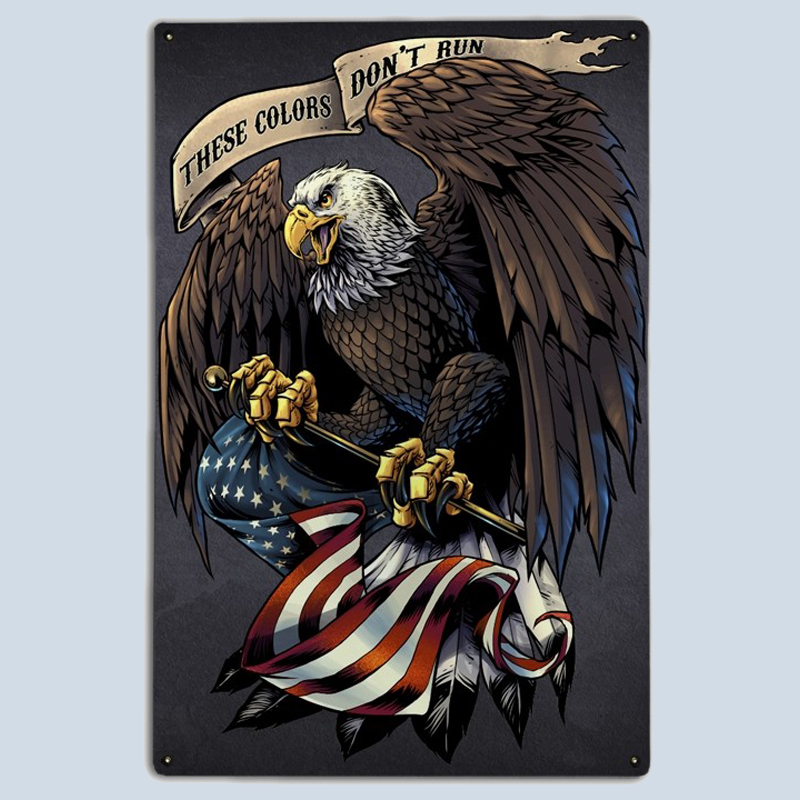 Steel Sign: Eagle Holding Flag
