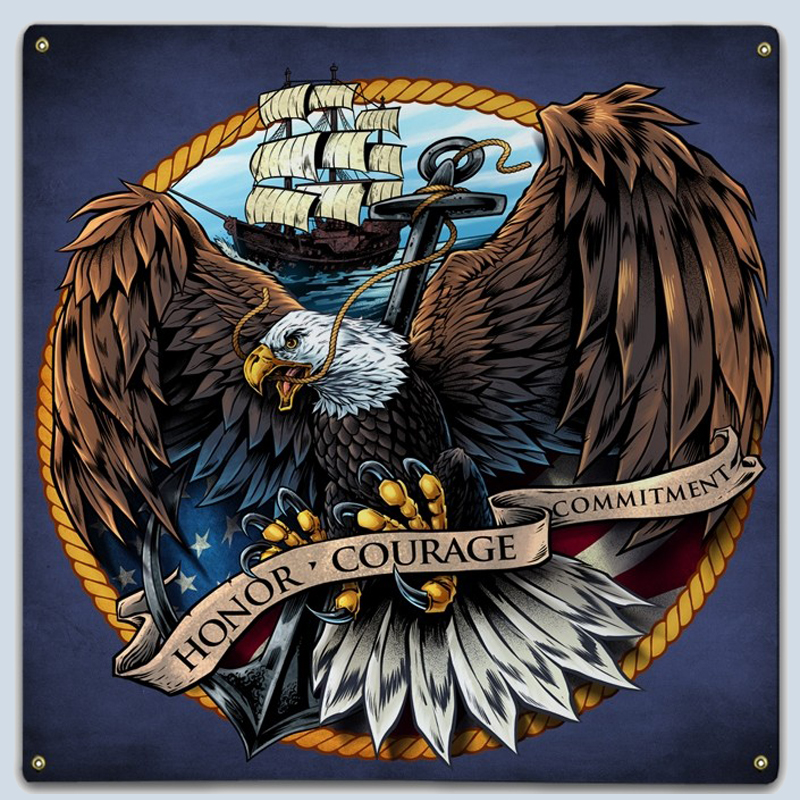 Steel Sign: USN Crest - Honor, Courage, Commitment