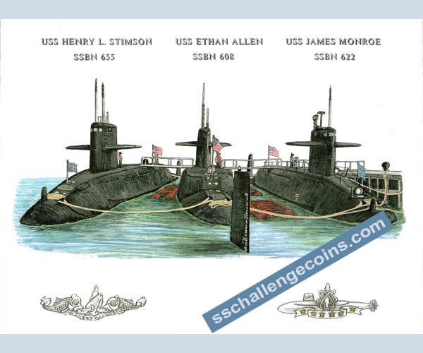 Submarine Art: USS Ethan Allen SSBN-608, James Monroe SSBN-622, and ...