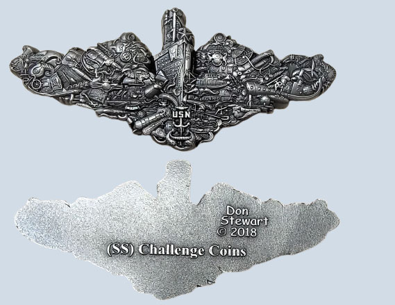 Whimsical Art Submarine Warfare Dolphins Challenge Coin