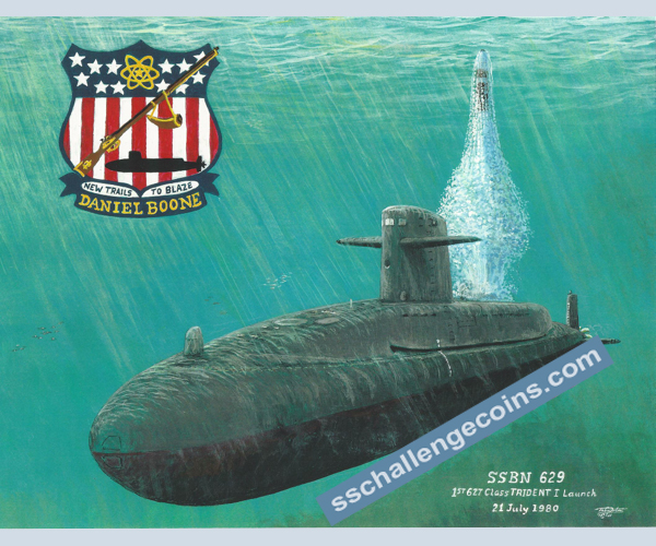 Submarine Art: USS Daniel Boone SSBN-629 (First Trident 1/C4 Launch)