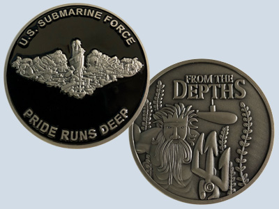 Whimsical Art Submarine Warfare Dolphins Challenge Coin