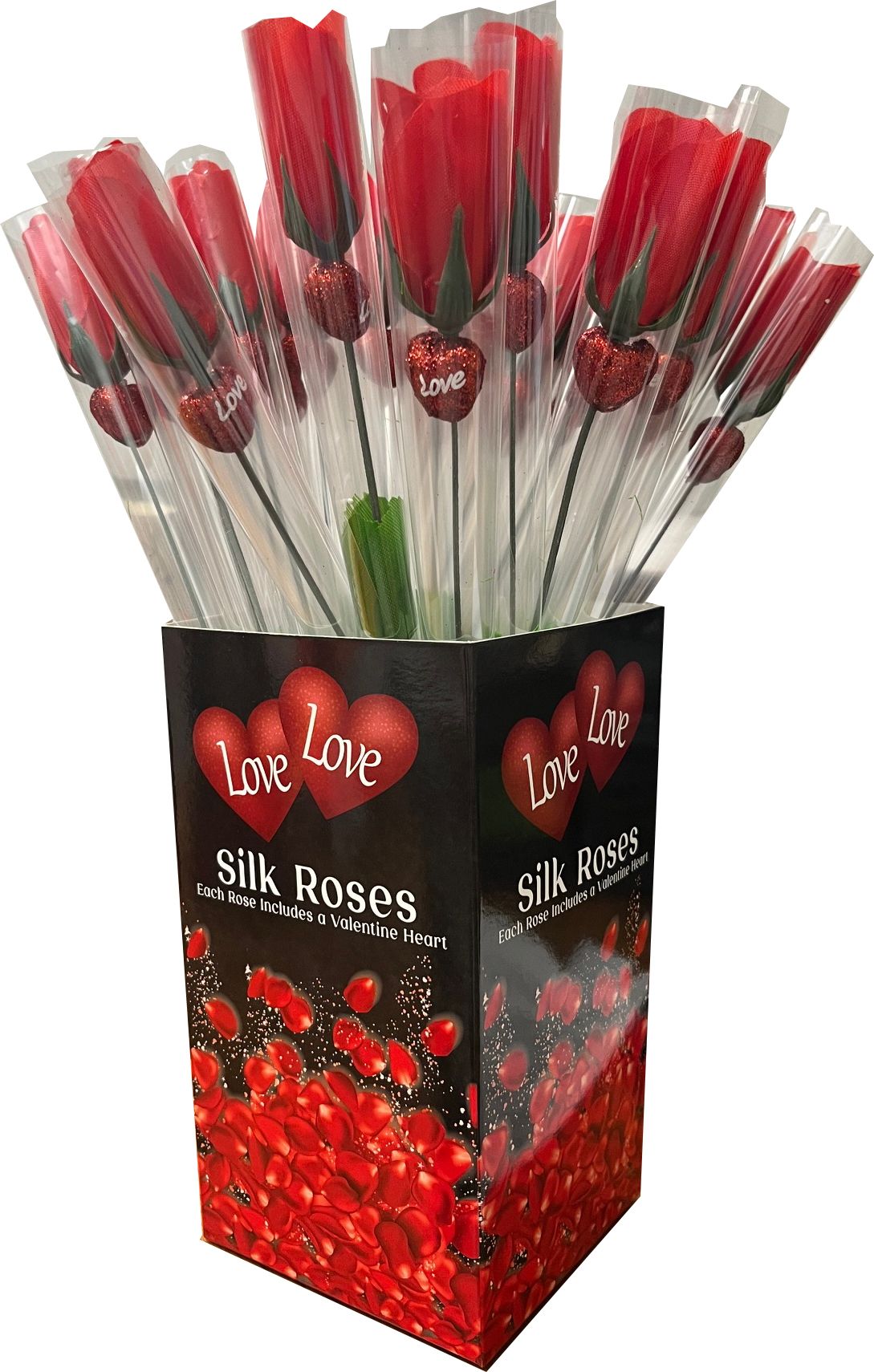 Long Stem Rose w/Heart 24/Box - Roses & Glass Roses