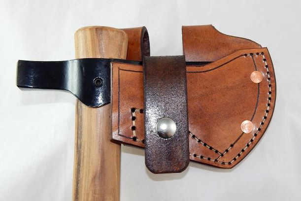 Custom leather belt sheath for Cold Steel Trail Hawk