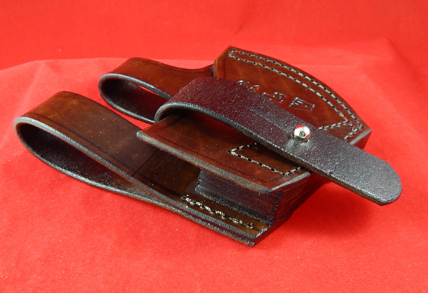 Custom leather belt sheath for Cold Steel Trail Hawk