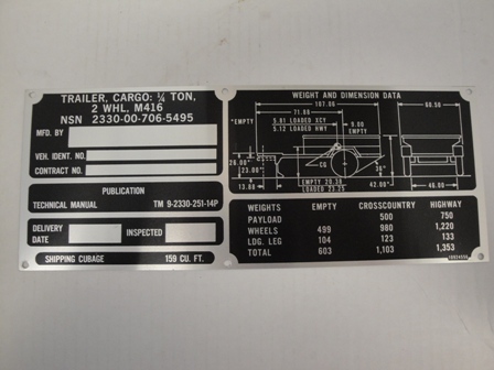 M-416 Trailer Nomenclature Plate 10924556