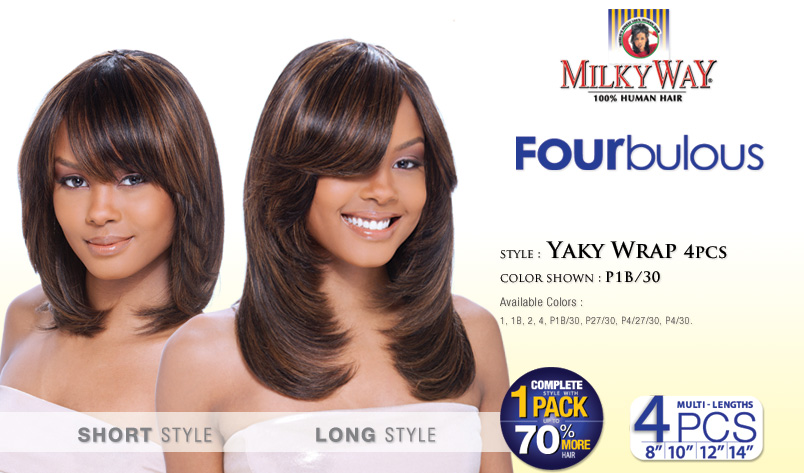 Milky Way Fourbulous 100% Human Hair Yaky Wrap 4 Pcs Hair Weaving