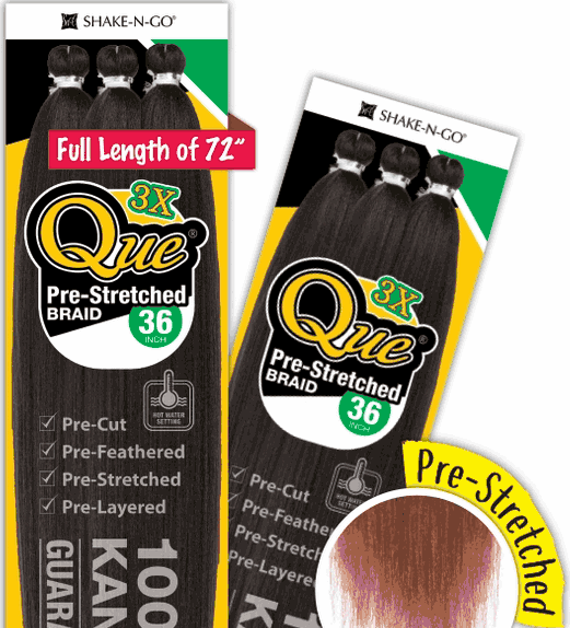 Shake-N-Go Que 100% Kanekalon 3X Pre-Stretched Braid 36" (NEW!!!)