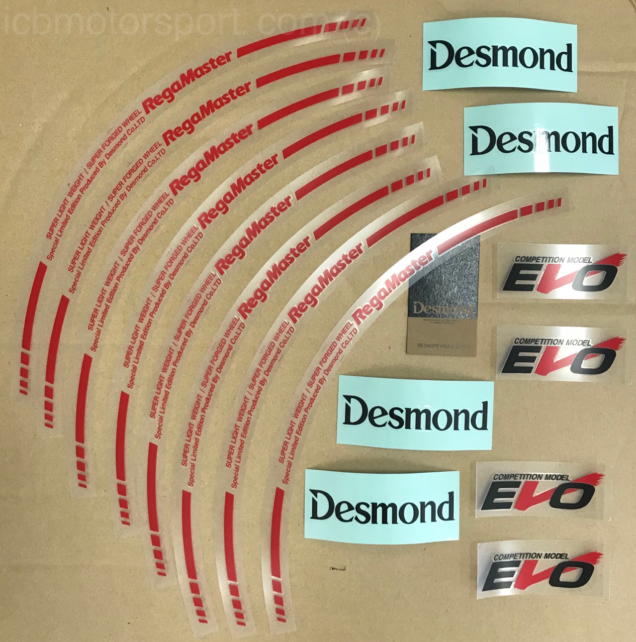 Desmond Regamaster EVO and II Spoke and Lip Decals 17" Set (12 Decals ...