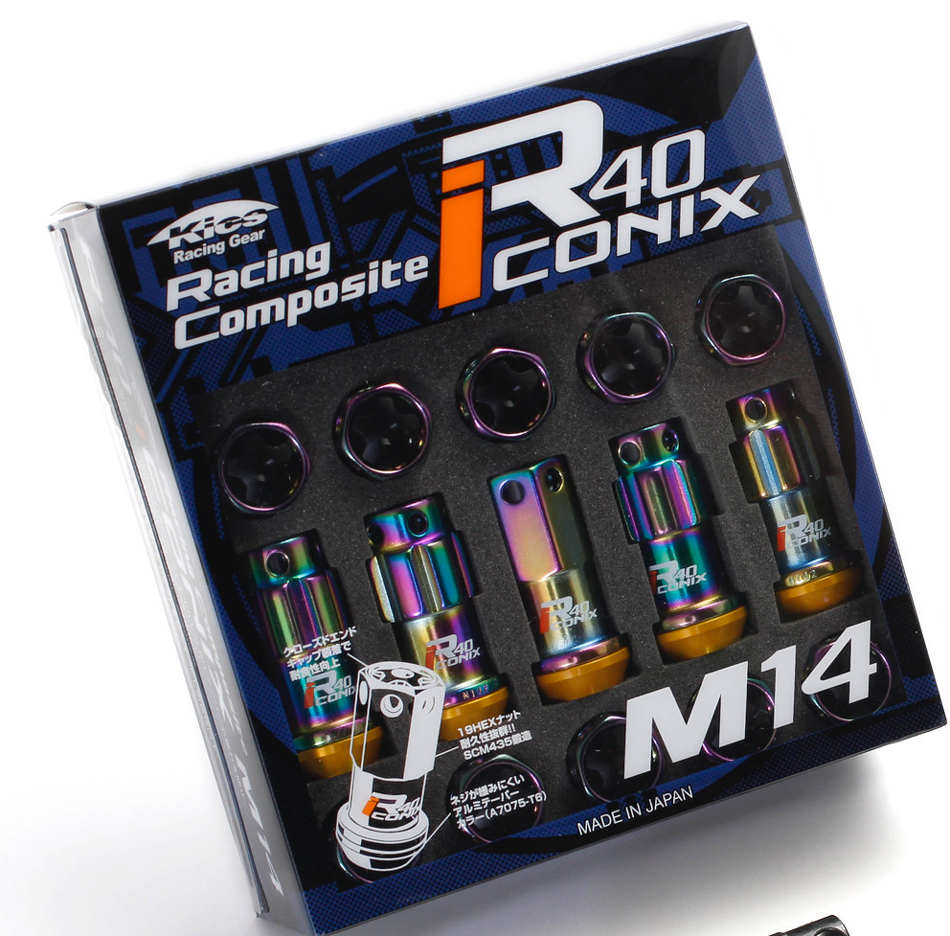 KICS R40 ICONIX NEOCHRO LUG NUTS & LOCKS 14X1.5 BLACK CAPS