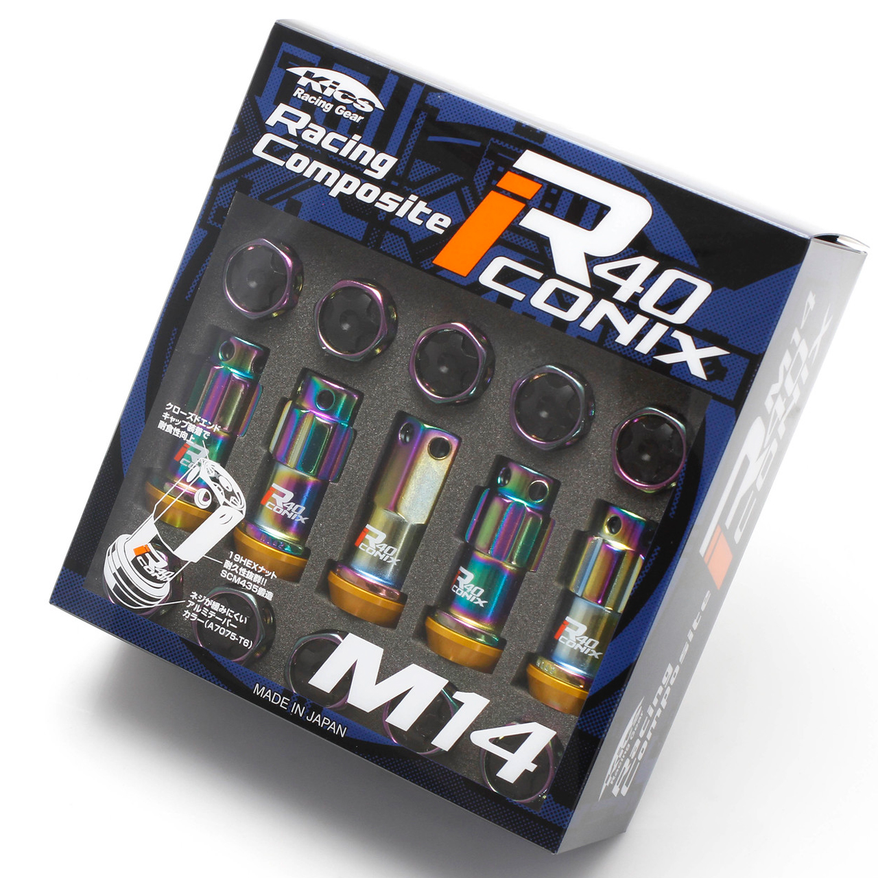 KICS R40 ICONIX NEOCHRO LUG NUTS & LOCKS 14X1.5 BLACK CAPS