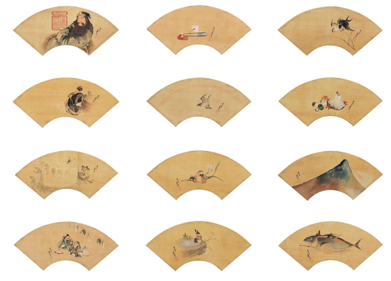 Set of 12 Fan Paintings