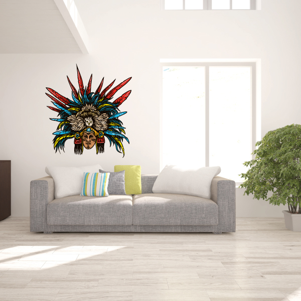 Aztec Colored Eagle Warrior Head Sticker