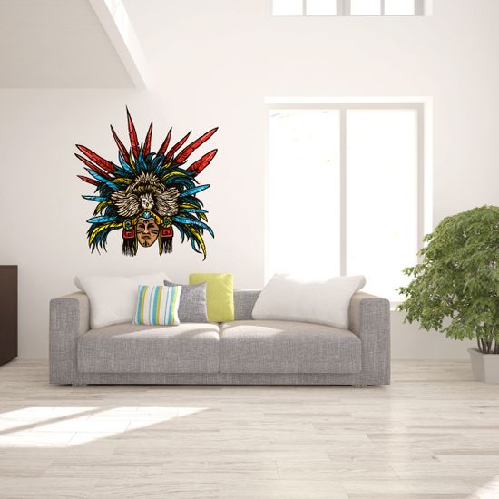 Aztec Colored Eagle Warrior Head Sticker