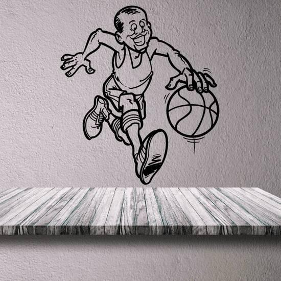 Basketball Cartoon Player Dribbling Smiling Decal