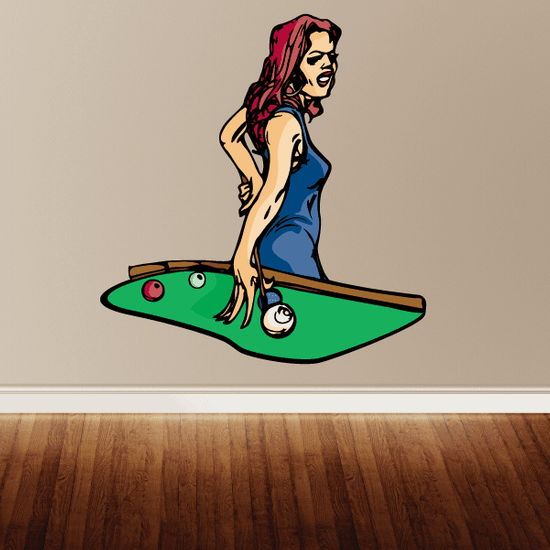 Billiard Woman Striking Ball Sticker