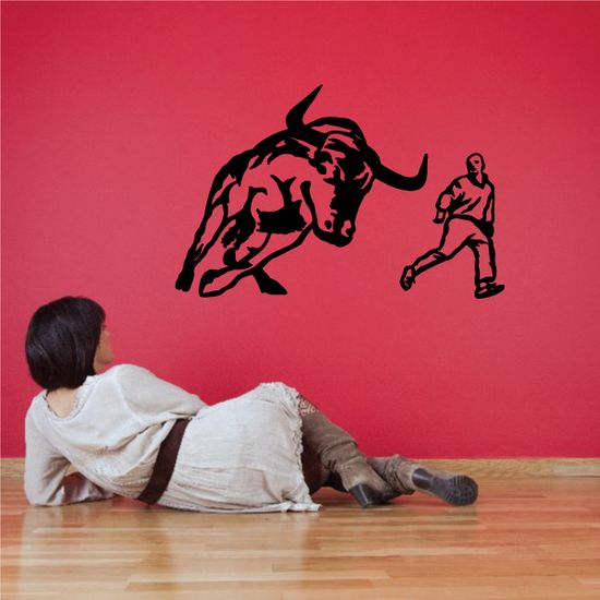 Bull Charging Man Decal