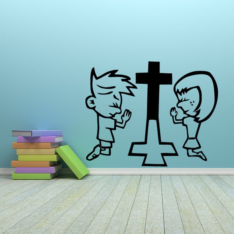 Cartoon Boy and Girl Praying Decal