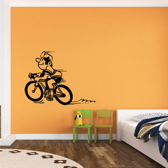 Cartoon Boy on Bicycle Cycling Decal